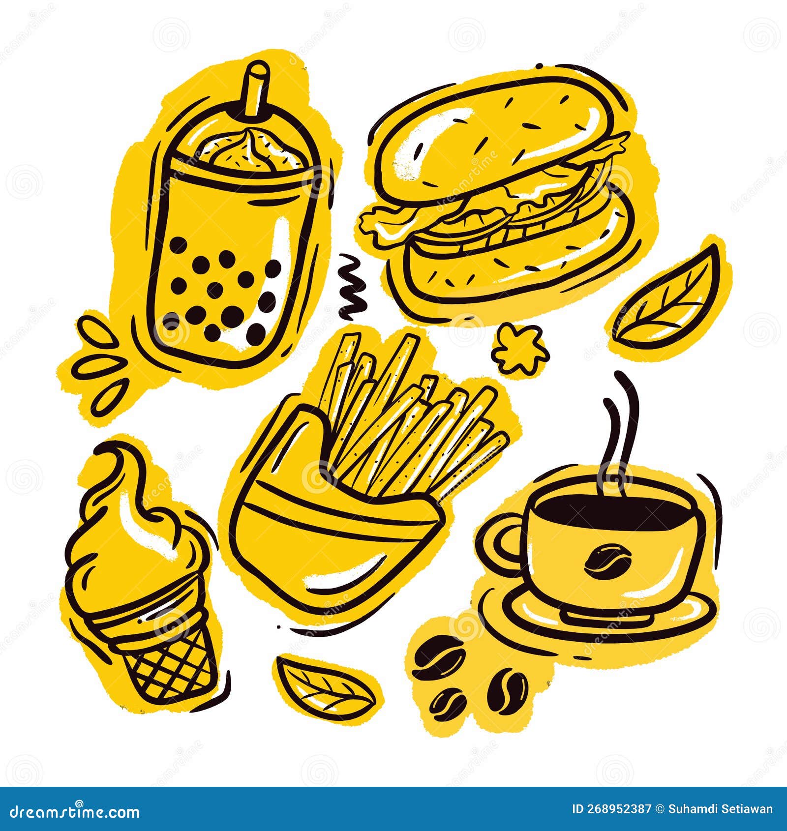 Hand Draw Foods Doodle Set Vector Stock Vector - Illustration of retro ...