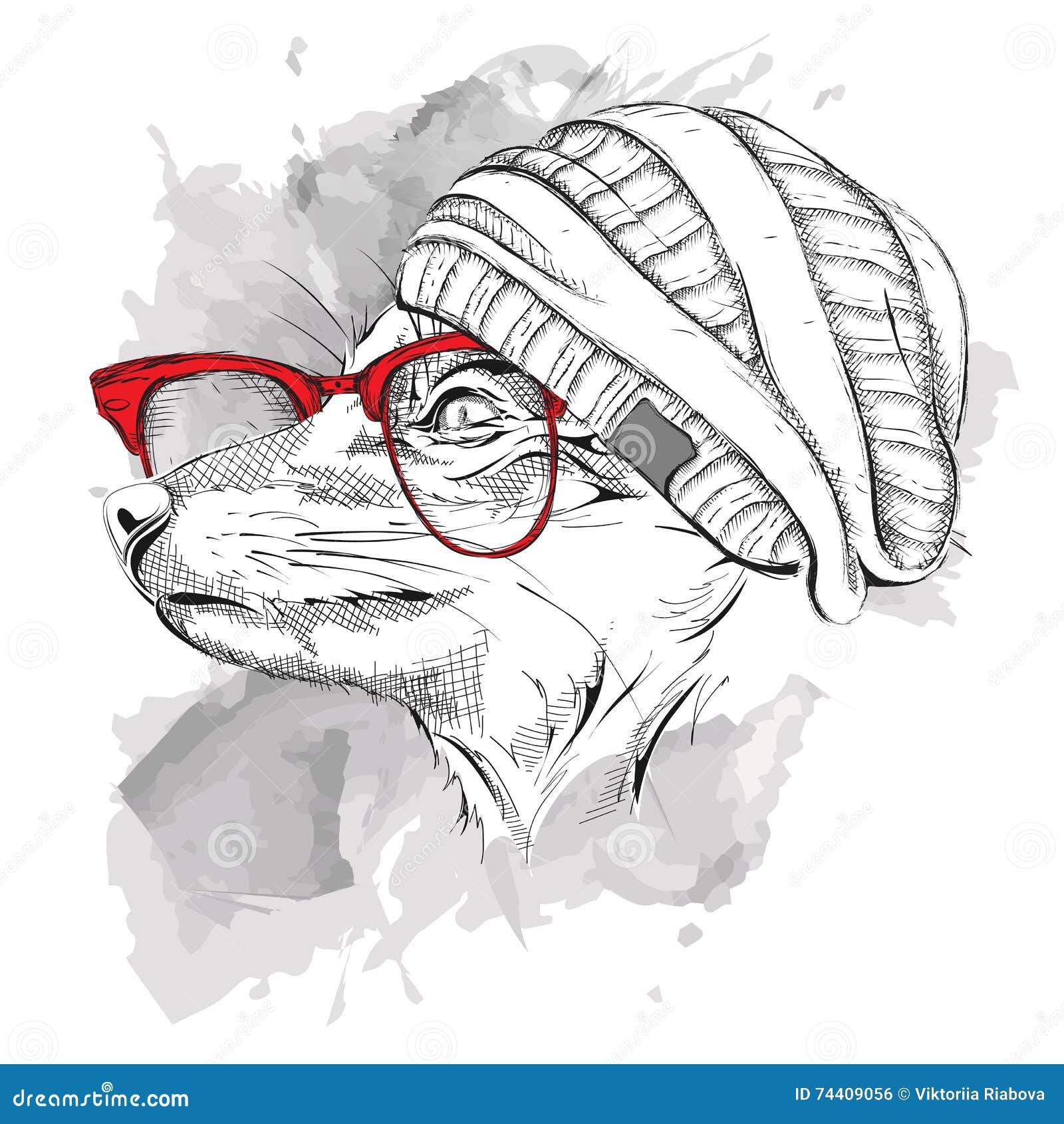 Hand Draw Fox in a Hat. Vector Illustration Stock Vector - Illustration ...