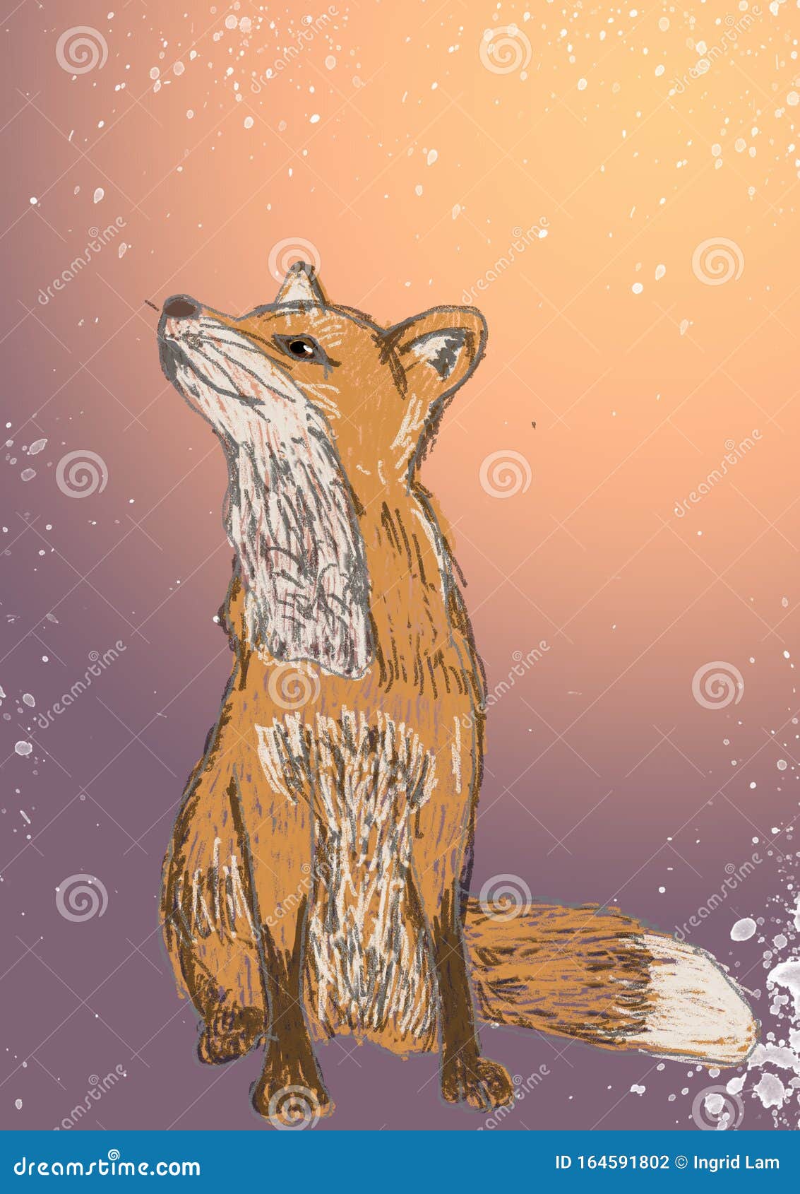 Hand Draw Fox on Snowing Background Stock Illustration - Illustration ...