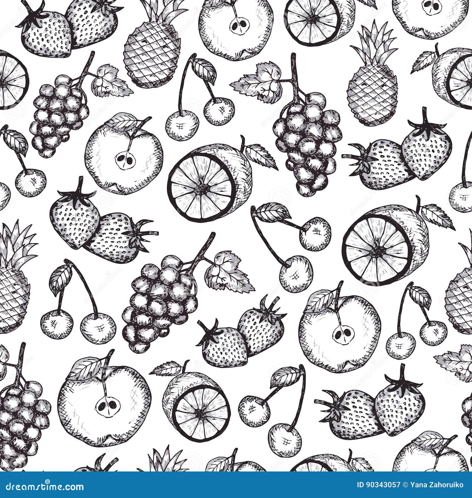 Hand Draw Fruits Seamless Pattern Stock Illustration - Illustration of ...