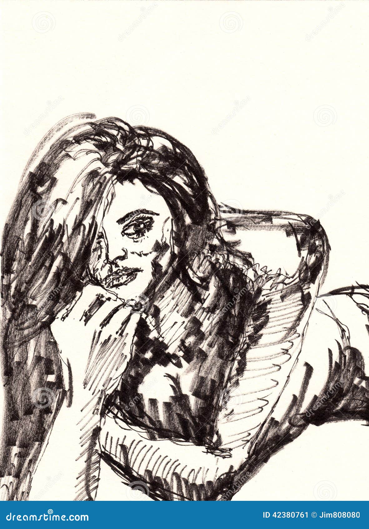 Hand draw girl stock illustration. Illustration of fashion - 42380761