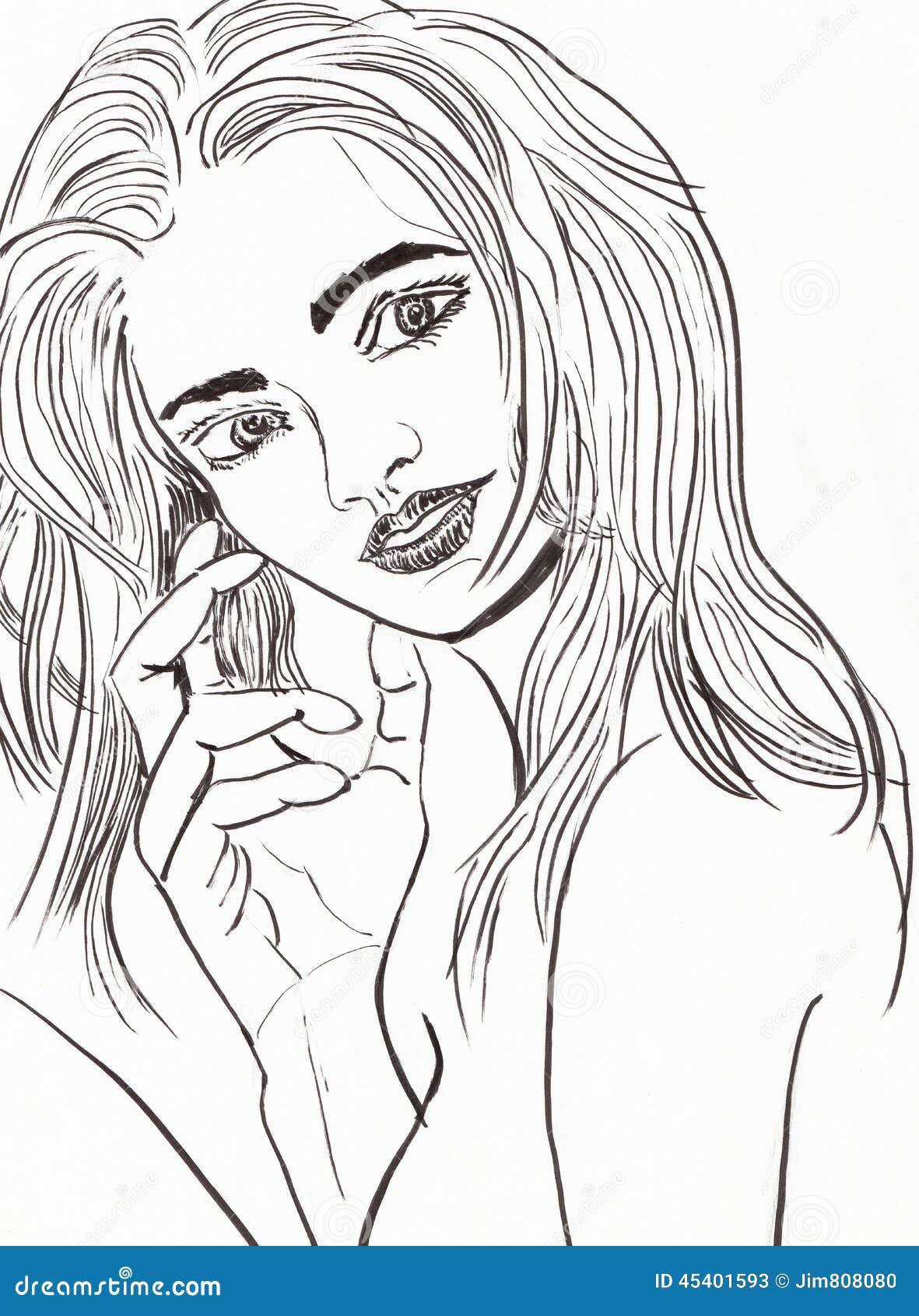 Hand draw girl stock illustration. Illustration of young - 45401593