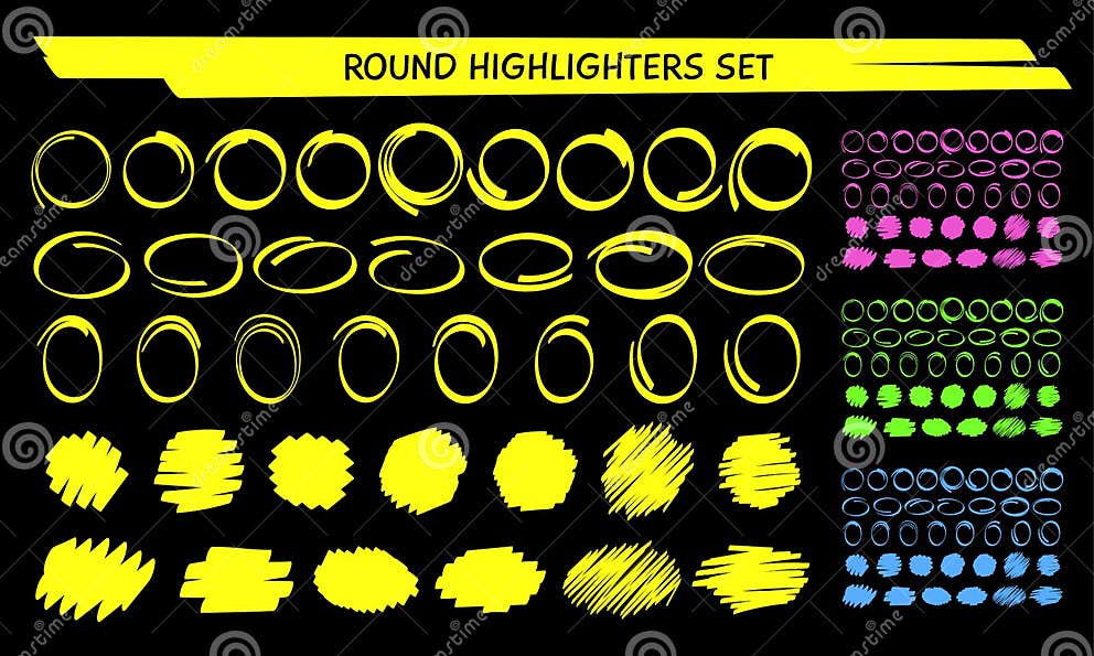 Hand Draw Highlight Marker Circle Frame Vector Set Stock Vector ...