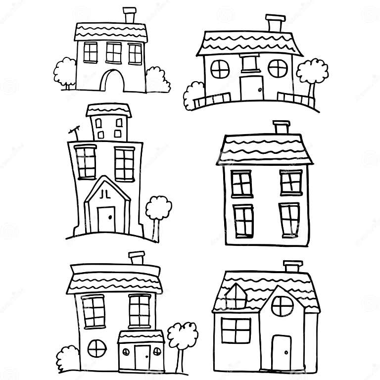 Hand Draw of House Set Collection Stock Vector - Illustration of pencil ...