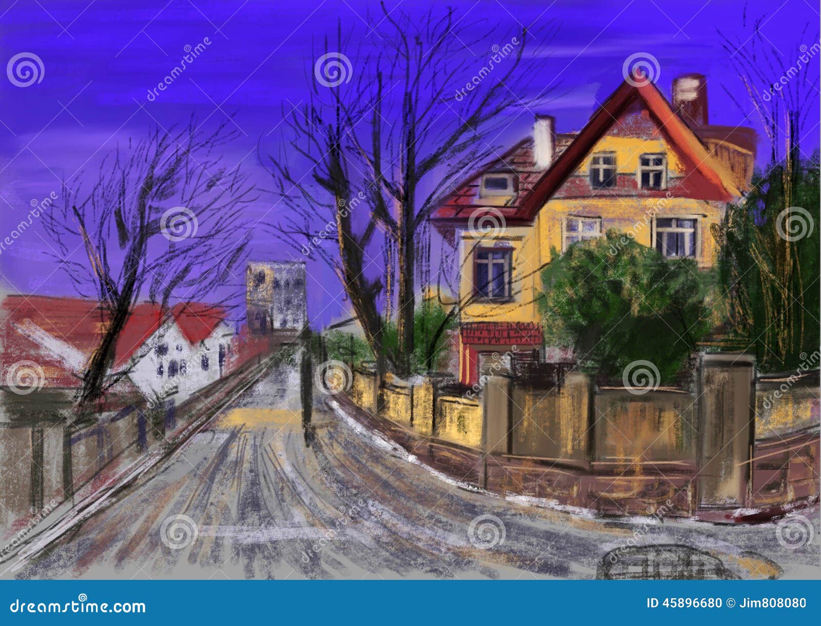 Hand draw house sunset stock illustration. Illustration of blue - 45896680