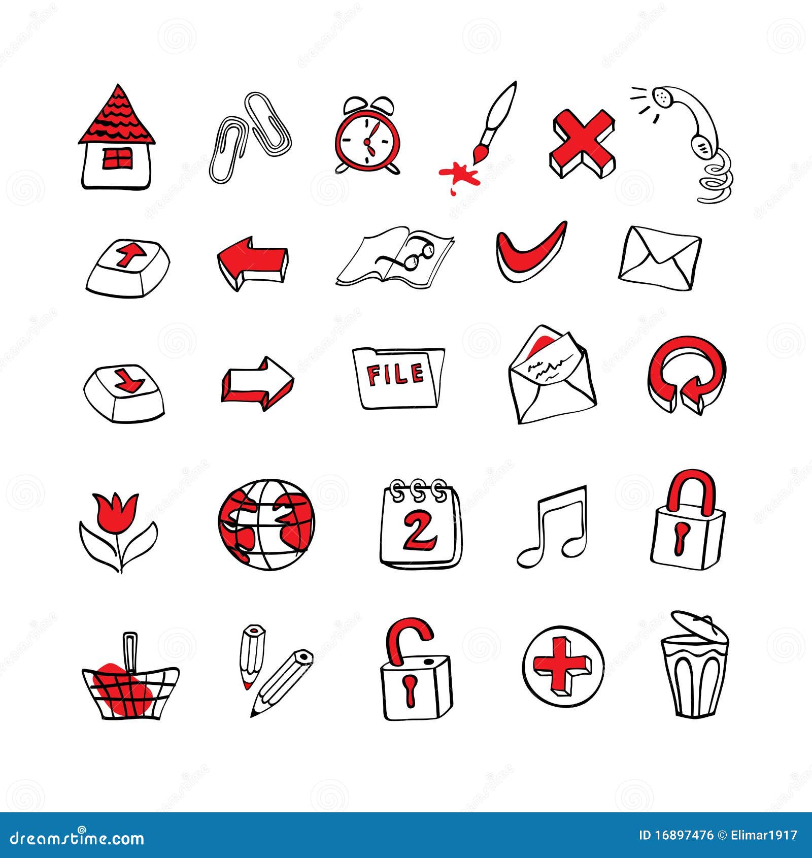 Hand draw icons stock vector. Illustration of brush, object - 16897476