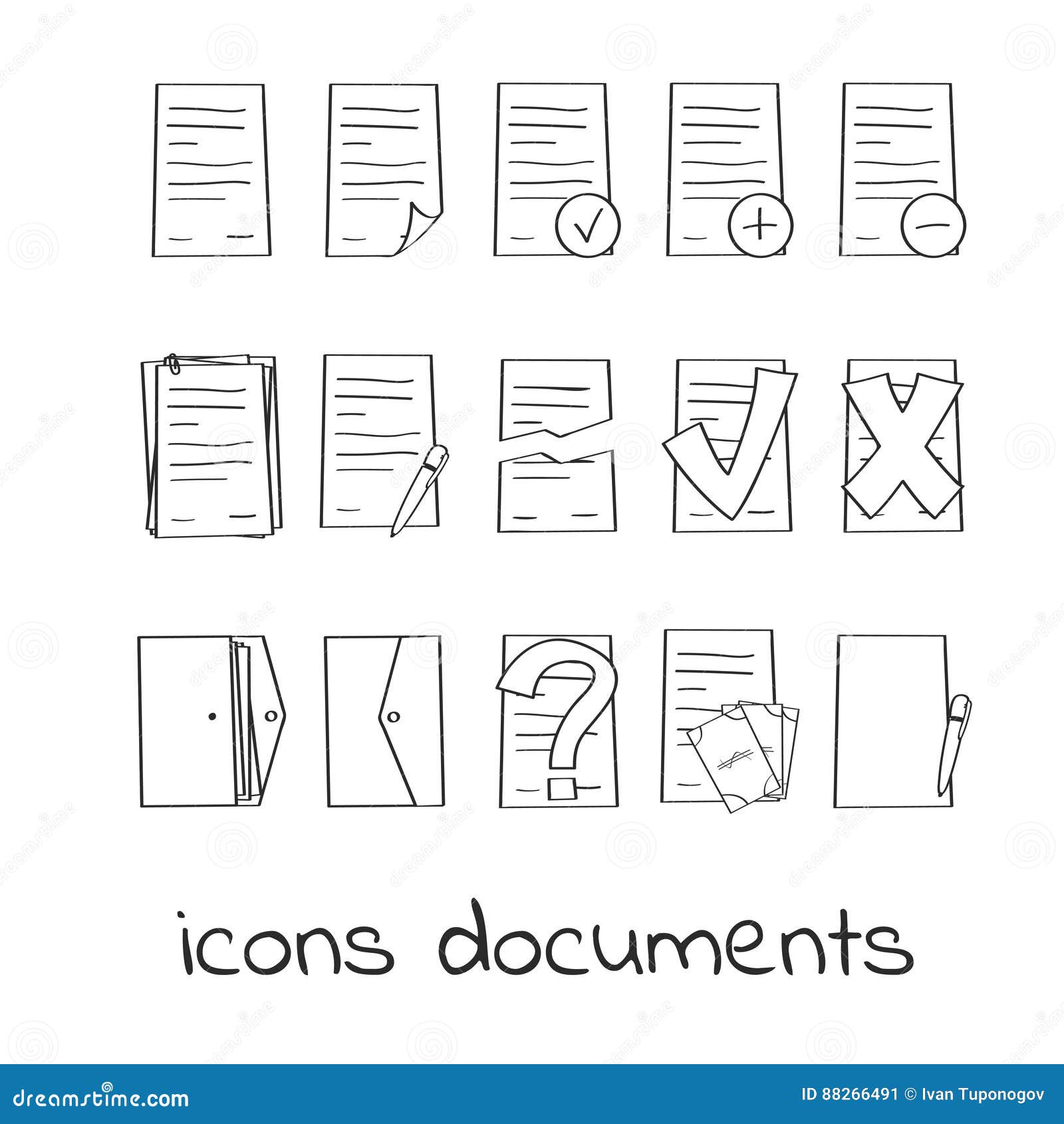 Hand Draw Icons Of Documents And Contracts. Royalty-Free Stock ...