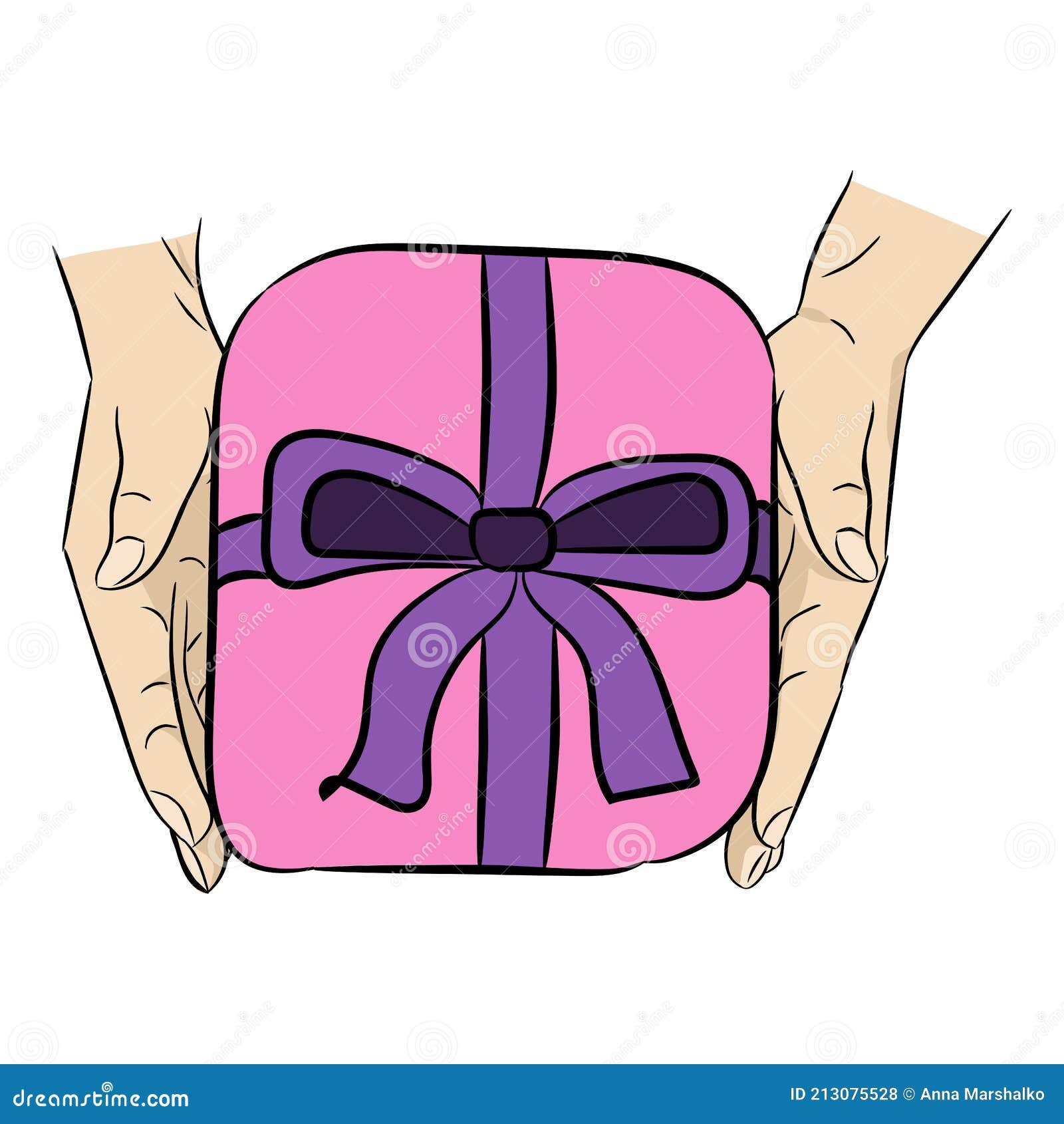 Hand Draw Illustration Greeting Gift in the Hands. Stock Vector ...