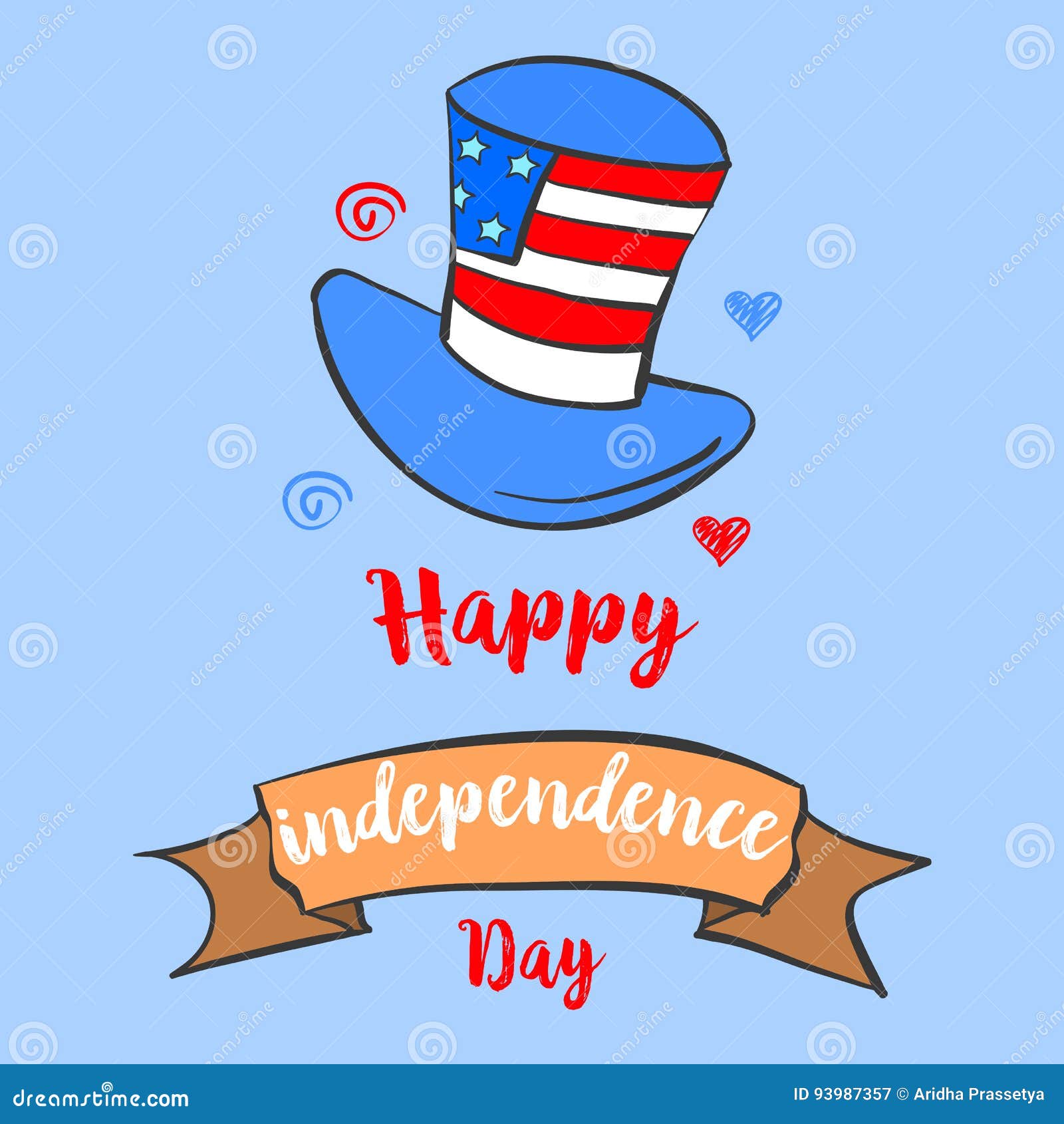 Hand Draw Independence Day Card Celebration Stock Vector - Illustration ...