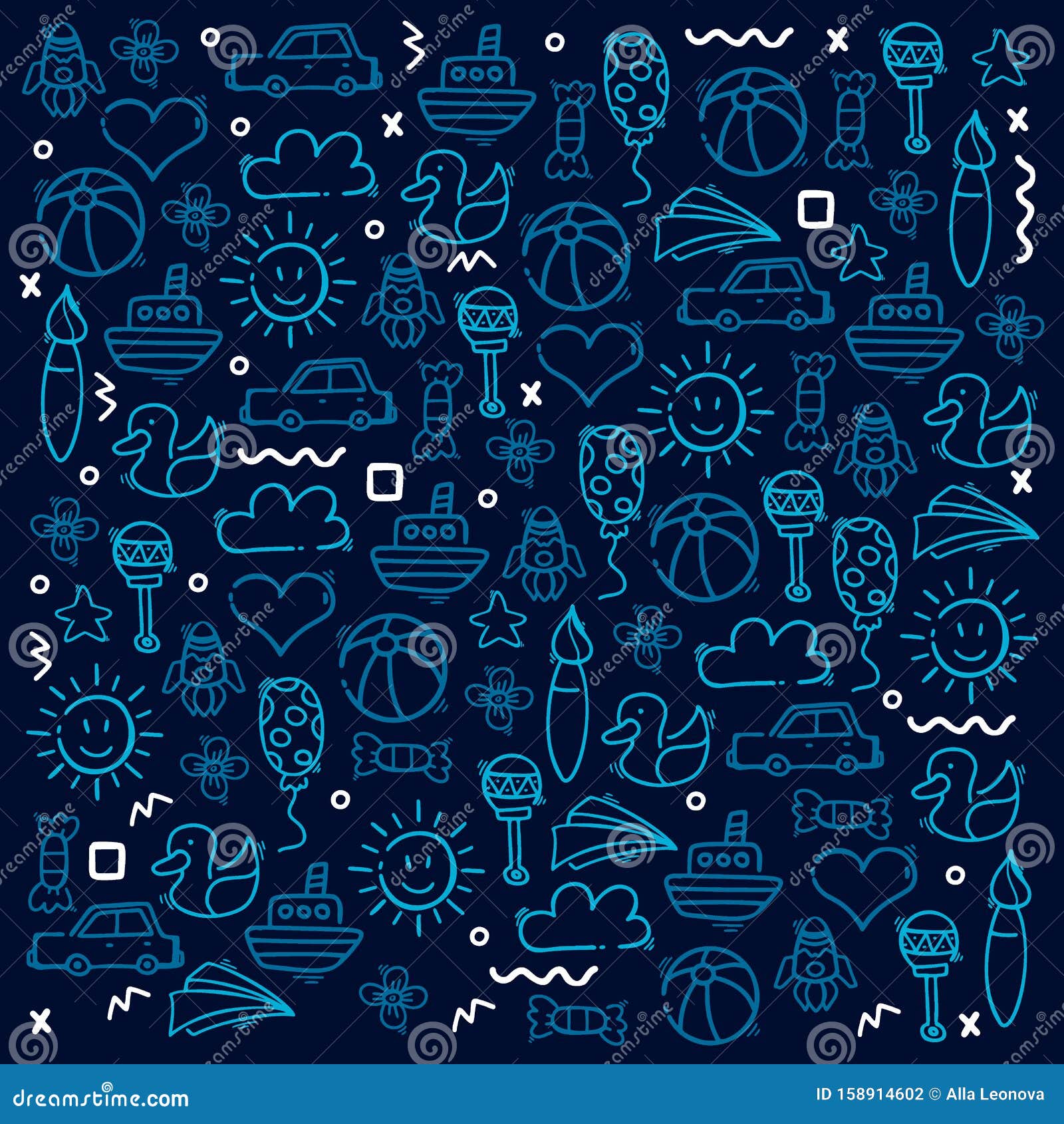 Hand Draw Kids Doodle Background. Objects from a Child`s Life. Stock ...