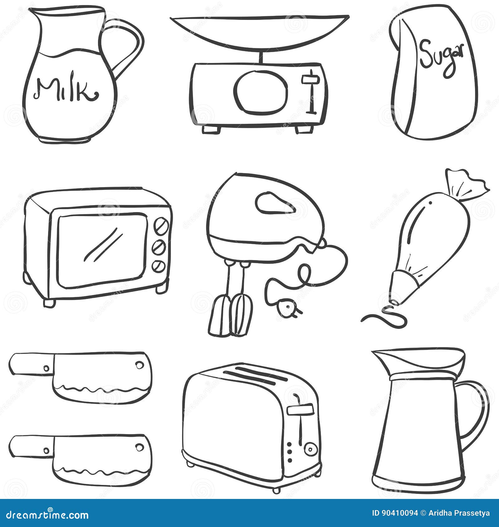 Hand Draw Kitchen Equipment Doodles Stock Vector - Illustration of ...