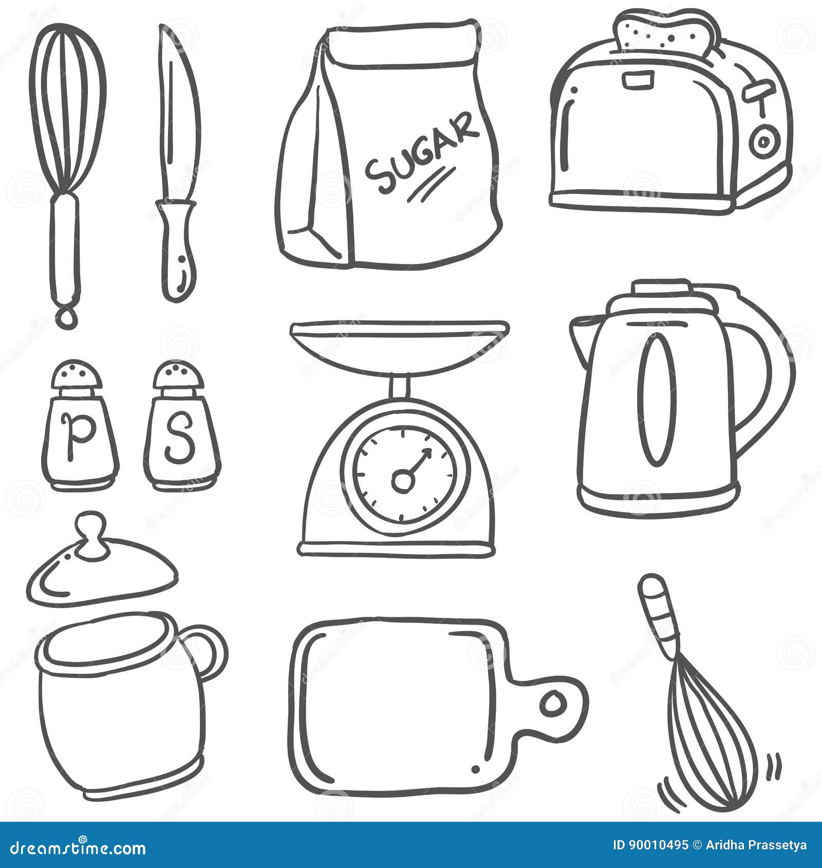 Hand Draw Kitchen Set Doodles Stock Vector - Illustration of kitchen ...