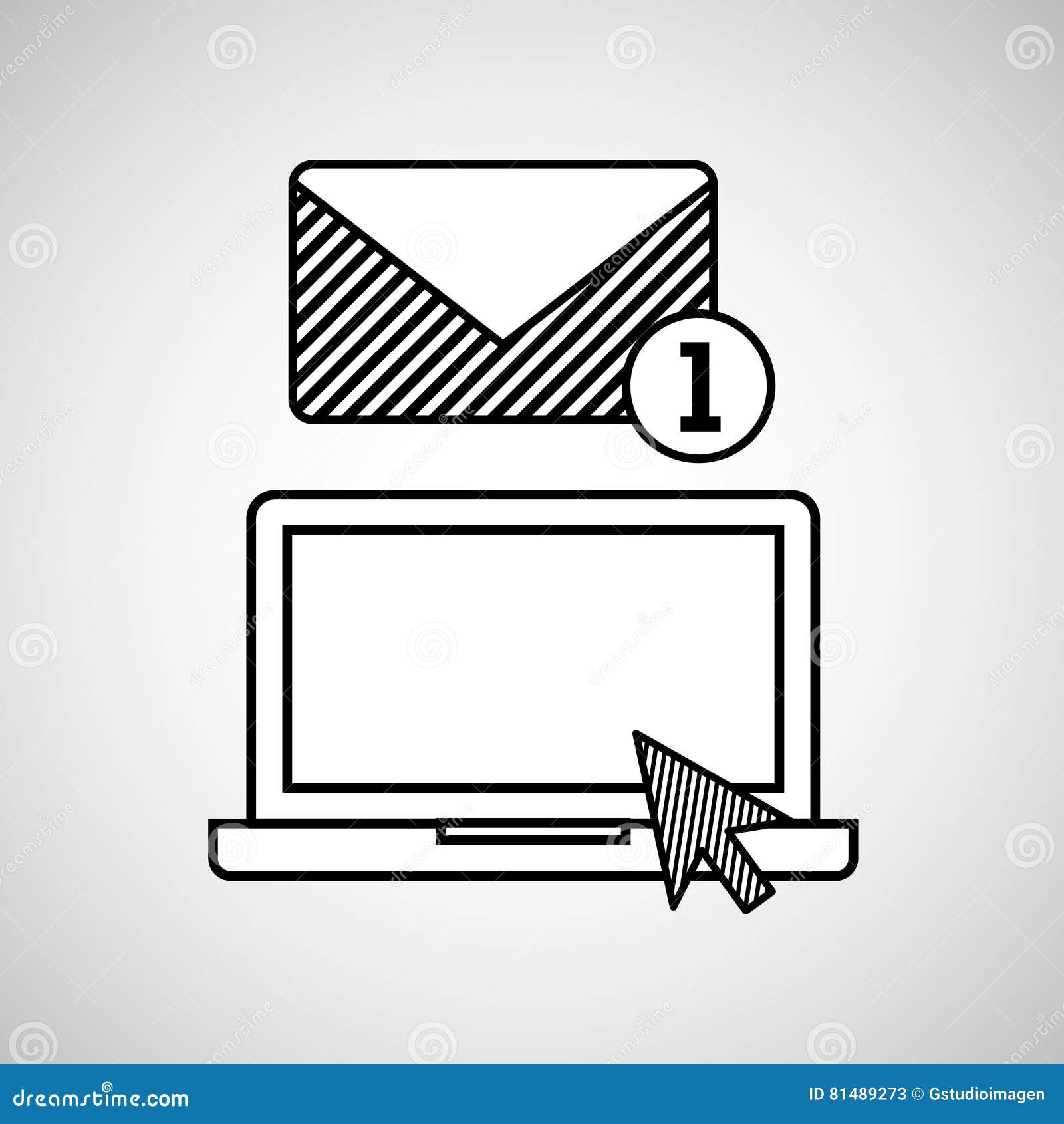 Hand Draw Laptop Email Social Network Media Stock Vector - Illustration ...
