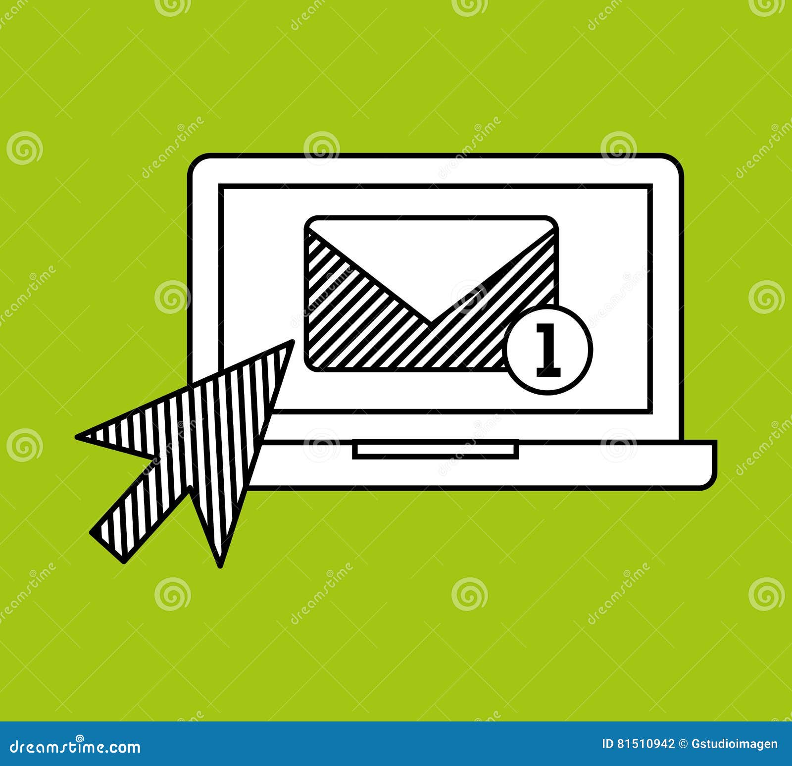 Laptop With Email Line And Silhouette Icon Set. Receive Digital Letter ...