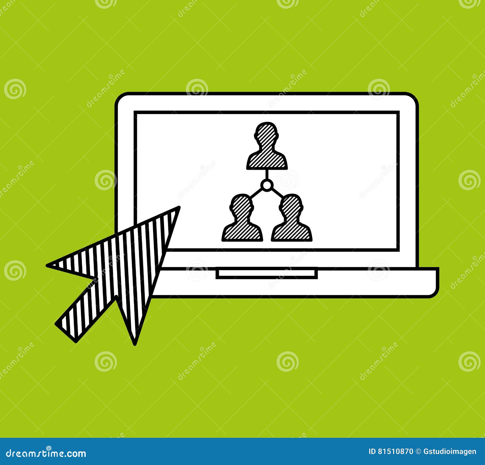 Hand Draw Laptop Group Social Network Media Stock Vector - Illustration ...