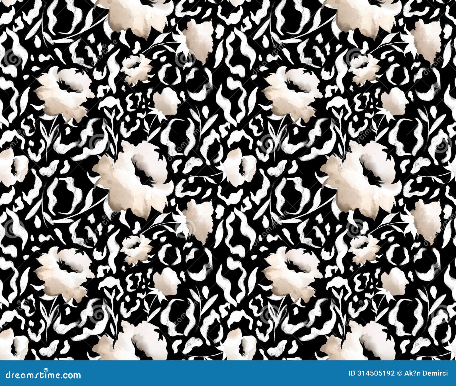 Hand Draw Leopard and Flower Pattern. Seamless Leopard Background Stock ...