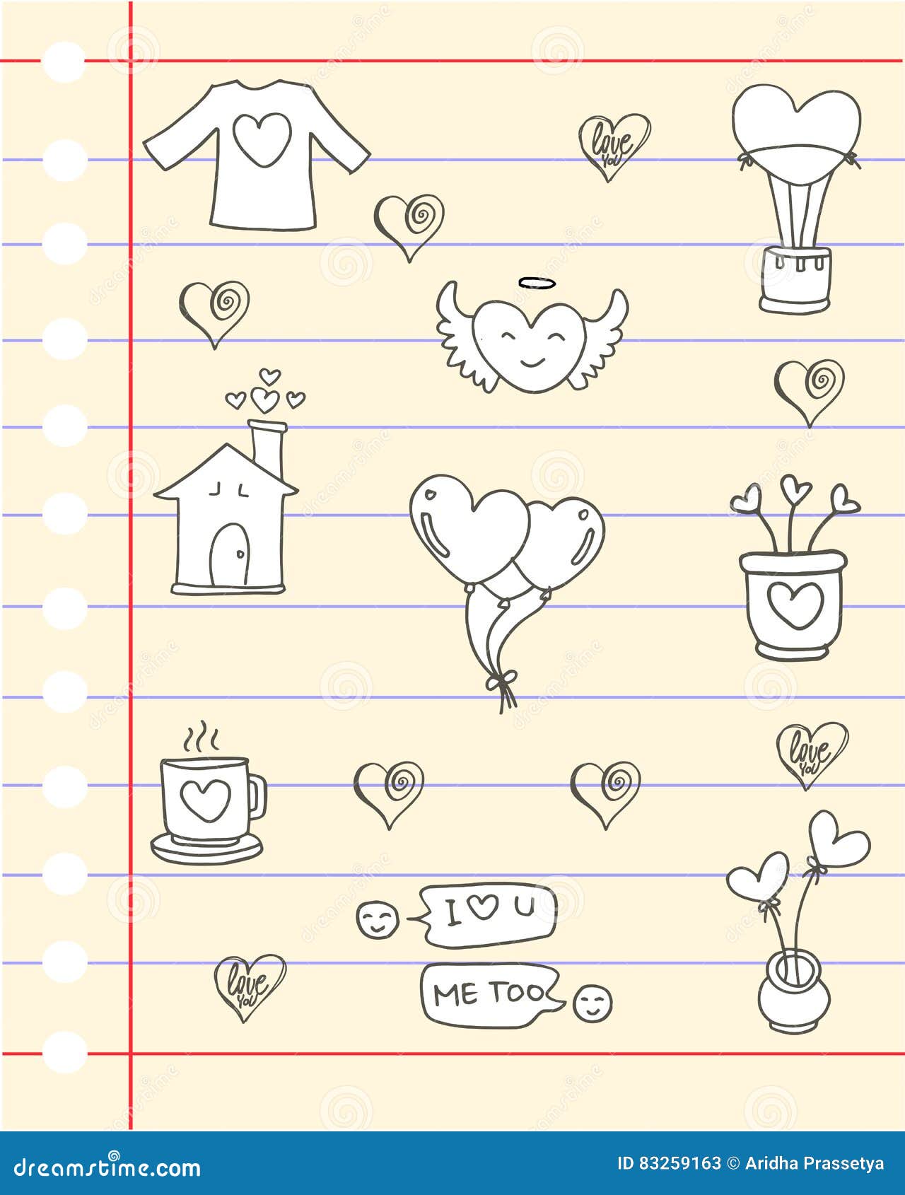 Hand Draw Love of Doodle Paper Stock Vector - Illustration of cupid ...