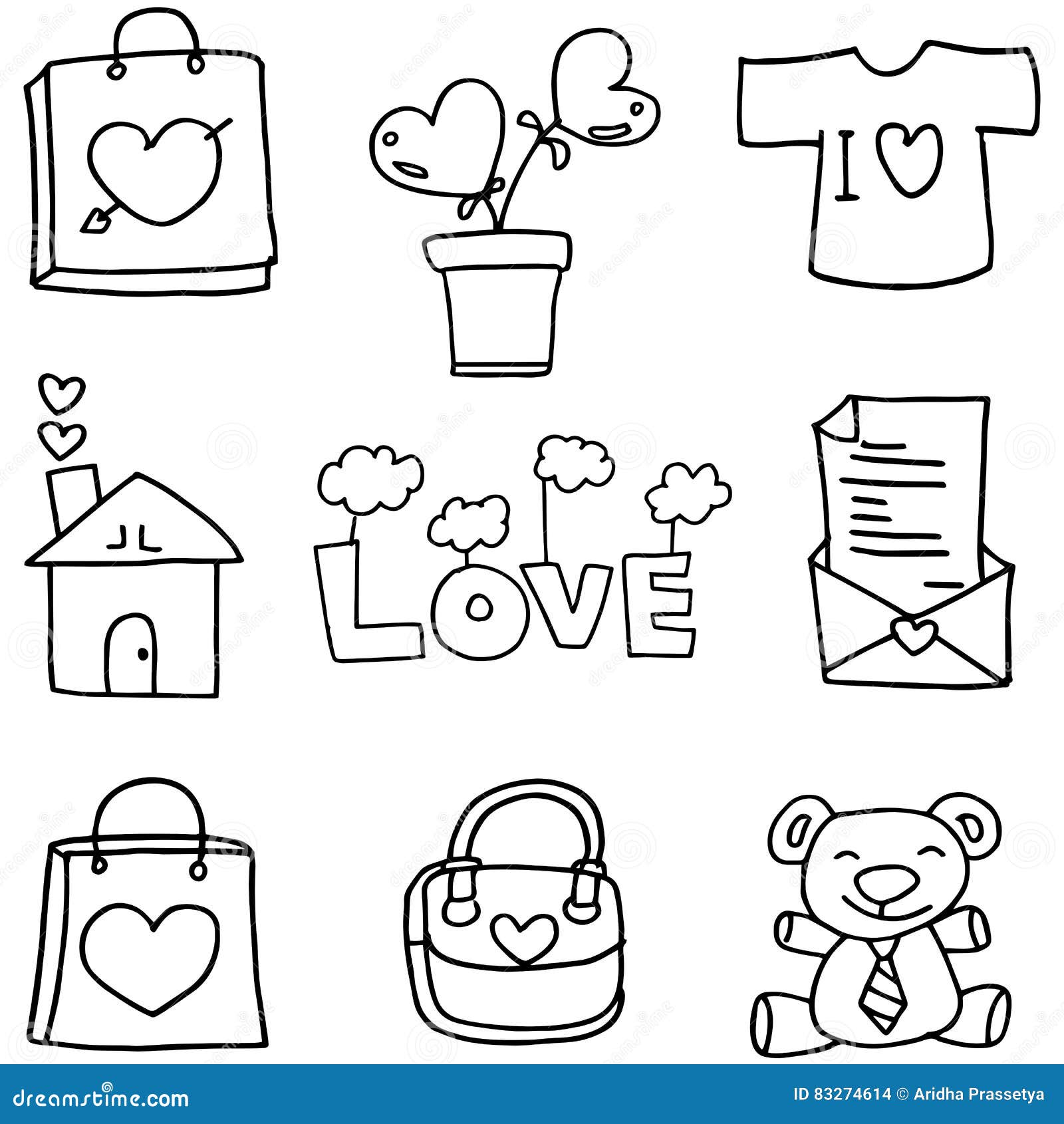 Hand draw of love doodles stock vector. Illustration of kiss - 83274614