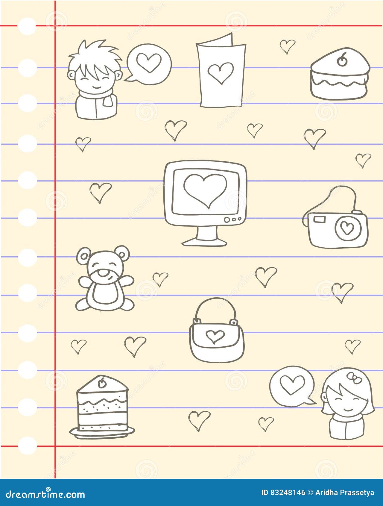 Hand draw love theme paper stock vector. Illustration of character ...