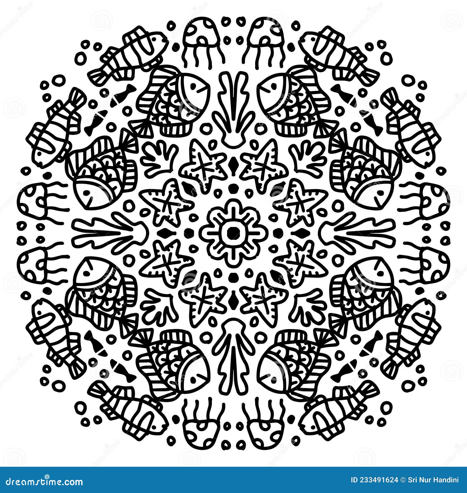 Hand Draw of Mandala with Fish Ornament Pattern Stock Vector ...