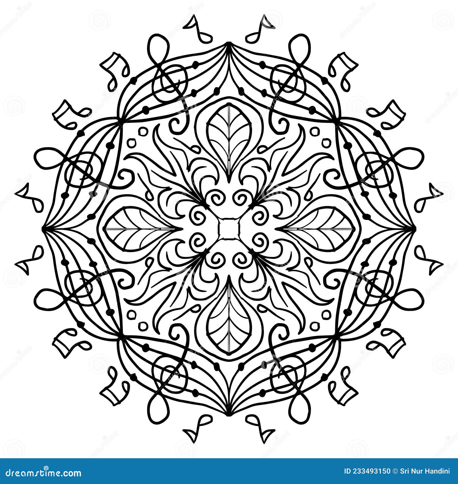 Hand Draw of Mandala with Music Notes Ornament Pattern. Stock Vector ...