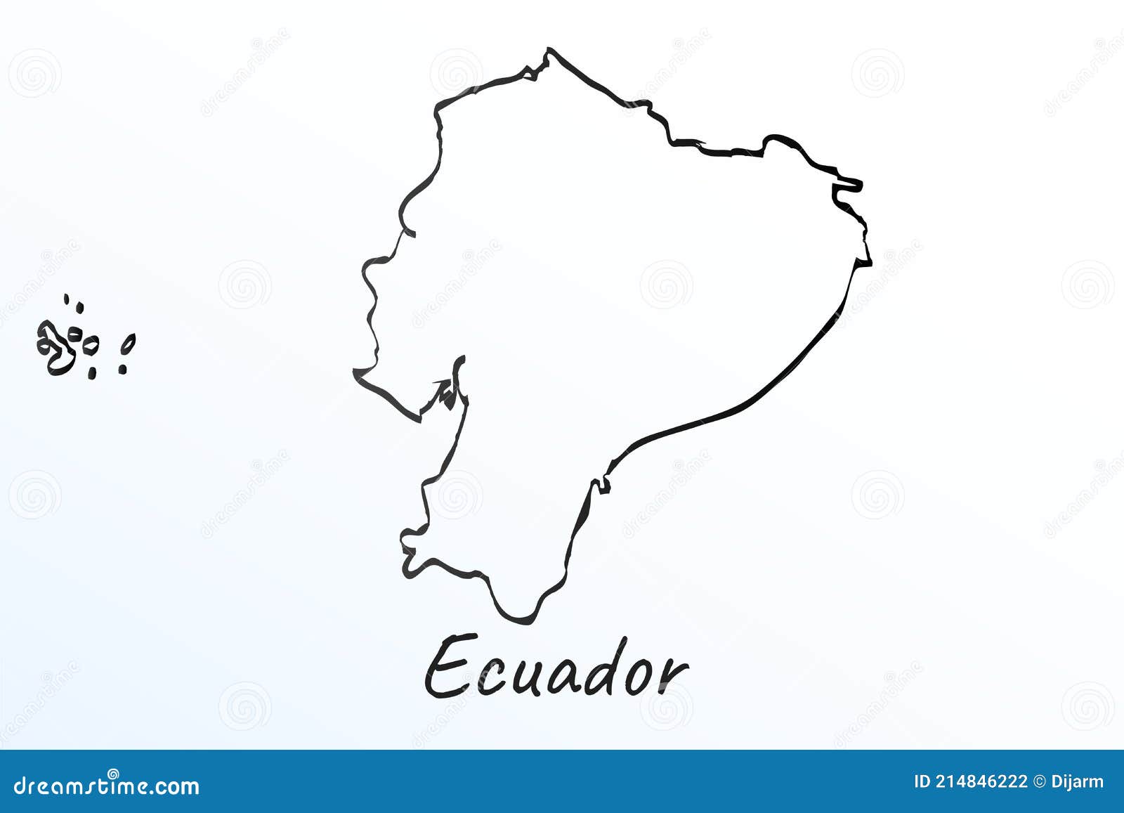 Hand Draw Map of Ecuador. Black Line Drawing Sketch. Outline Doodle on ...