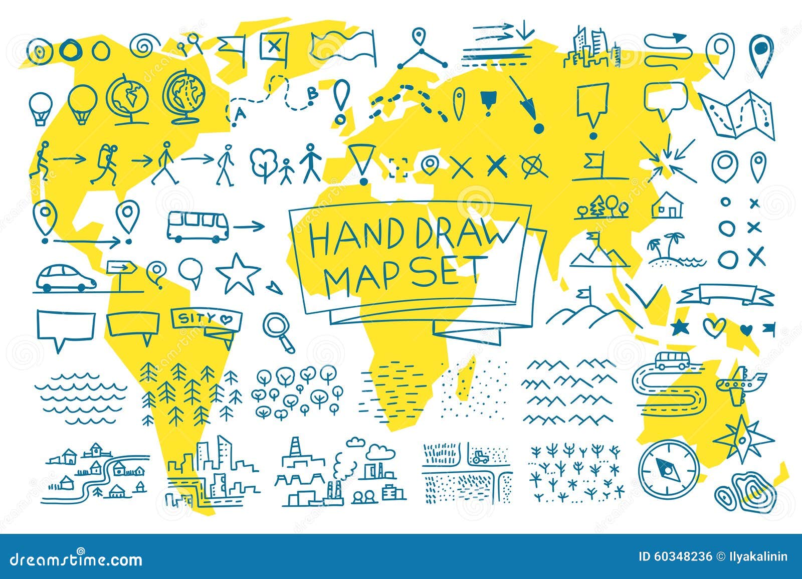 Hand draw map set elements stock vector. Illustration of background ...