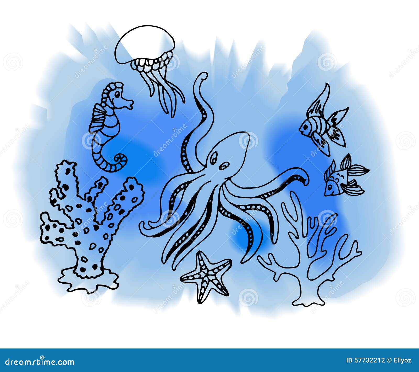 Hand draw marina creatures stock vector. Illustration of drawing - 57732212