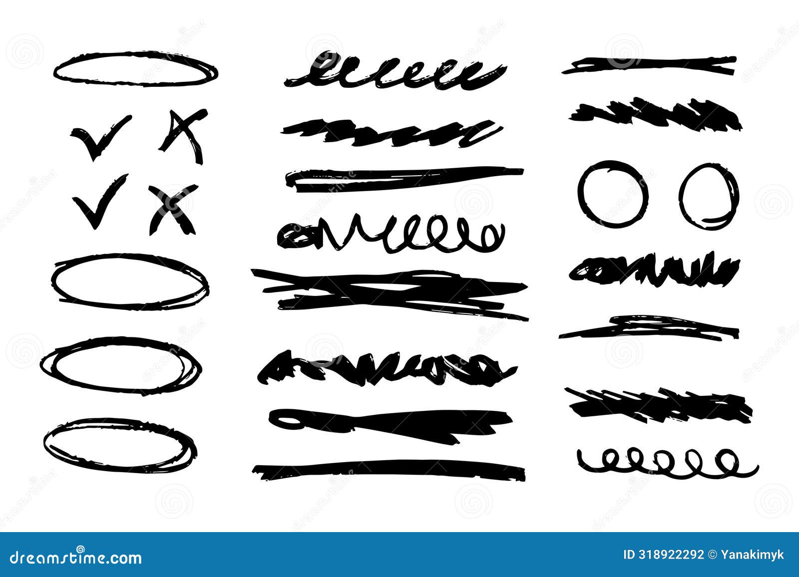 Hand Draw Marker Pen Strokes. Brush Set. Scribble Lines and Brush ...