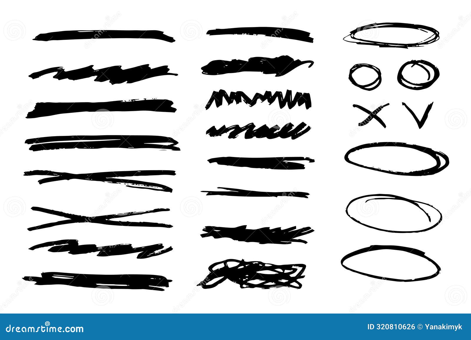 Hand Draw Marker Pen Strokes. Brush Set. Scribble Lines and Brush ...