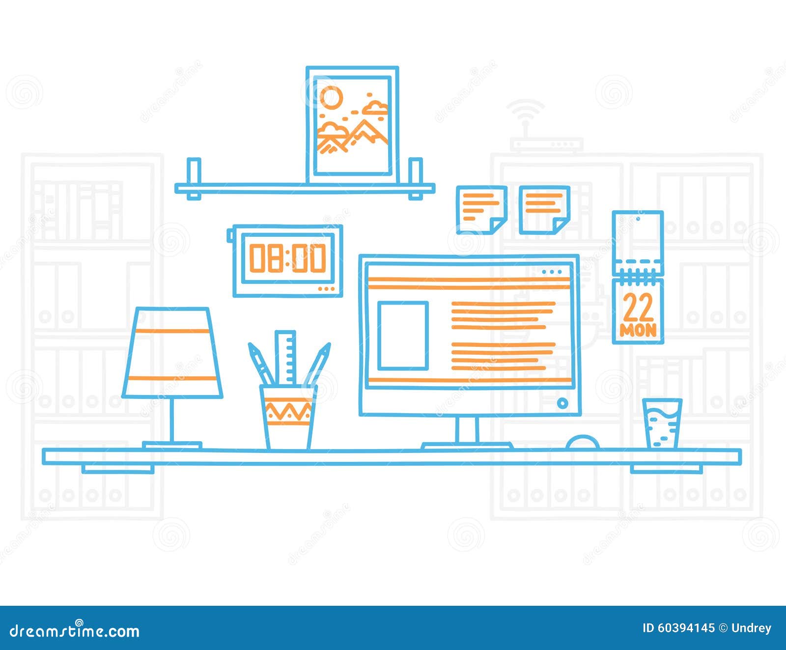 Hand Draw Modern Office Interior Designer Stock Vector - Illustration ...