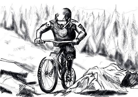 Hand draw mtb downhill stock illustration. Illustration of cycling ...