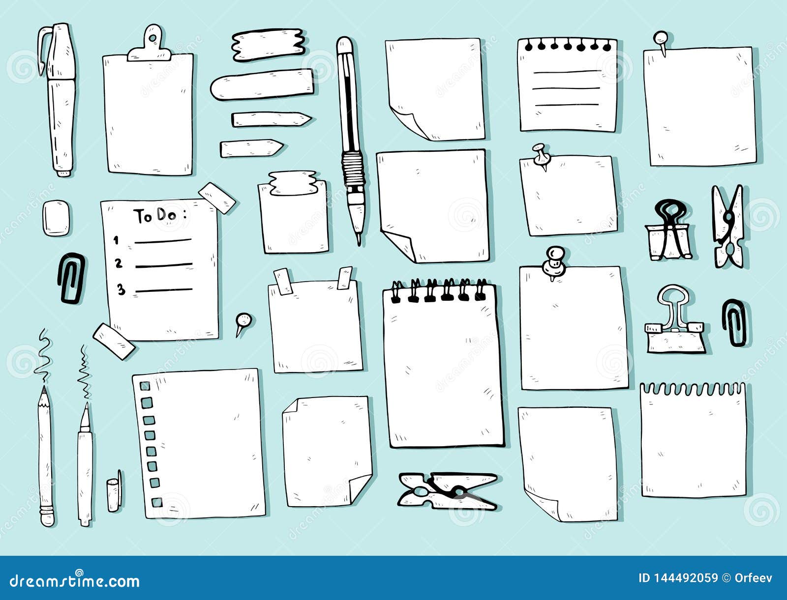 Hand Draw Note Empty Paper Sketch Set Stock Vector - Illustration of ...