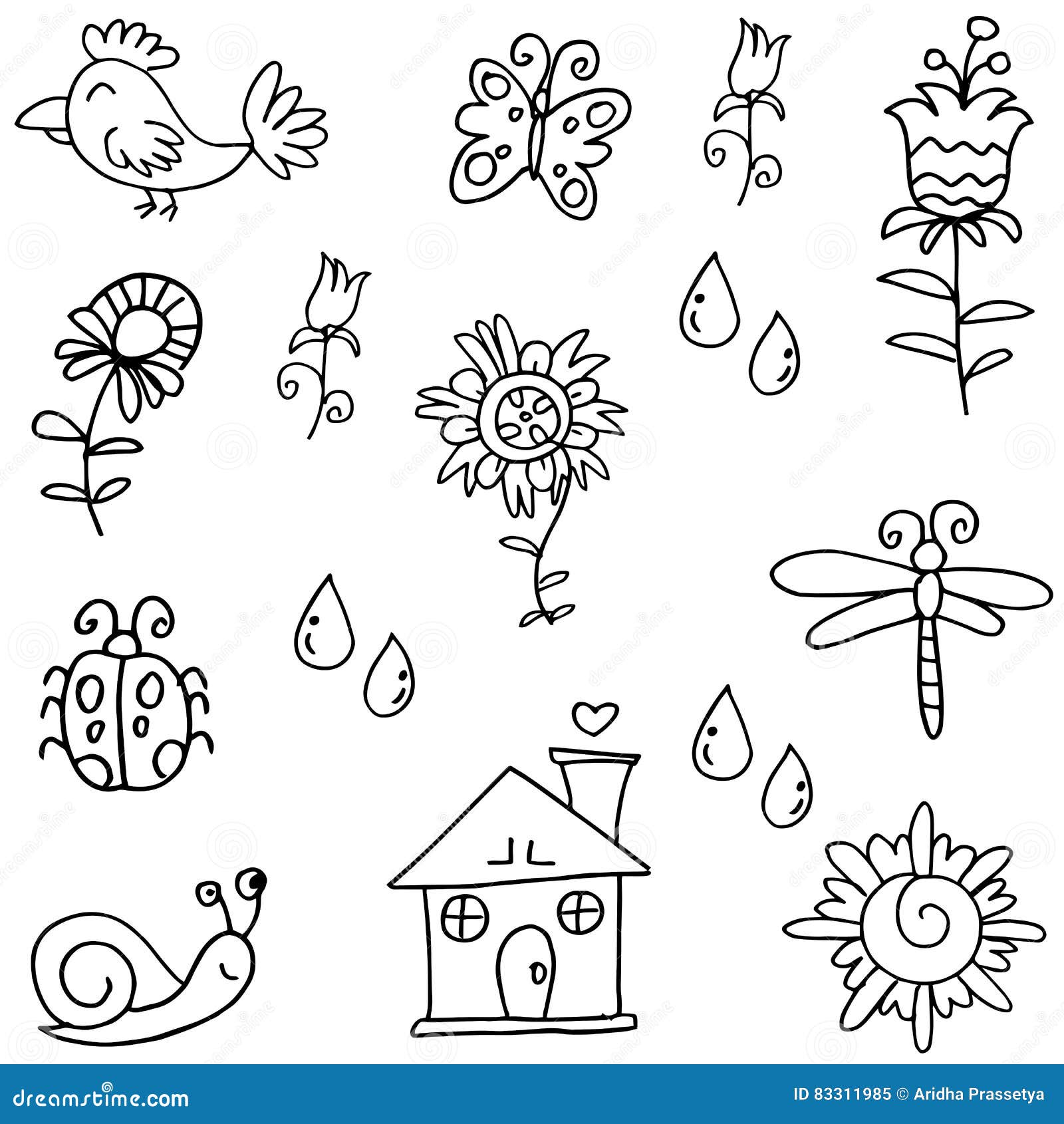 Hand Draw Object Spring Doodles Stock Vector - Illustration of drawing ...