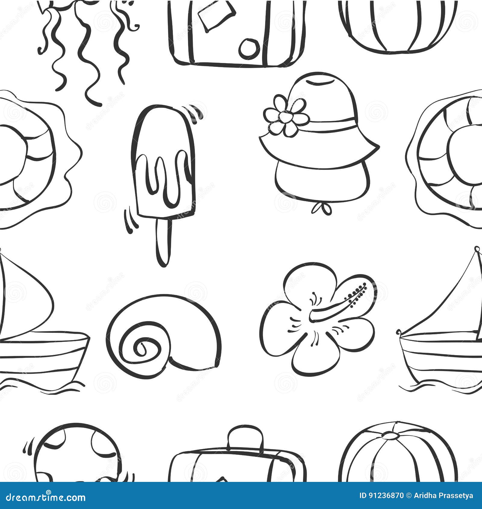 Hand Draw Object Summer Holiday Doodles Stock Vector - Illustration of ...