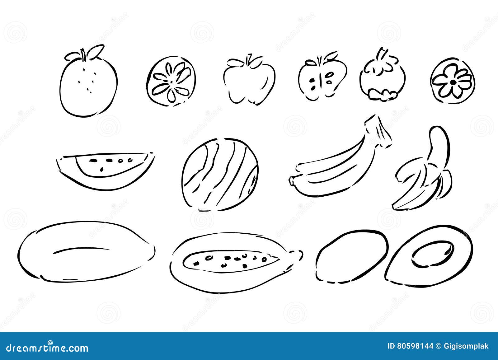 Hand Draw Outline Sketch of Fruits Stock Vector - Illustration of ...