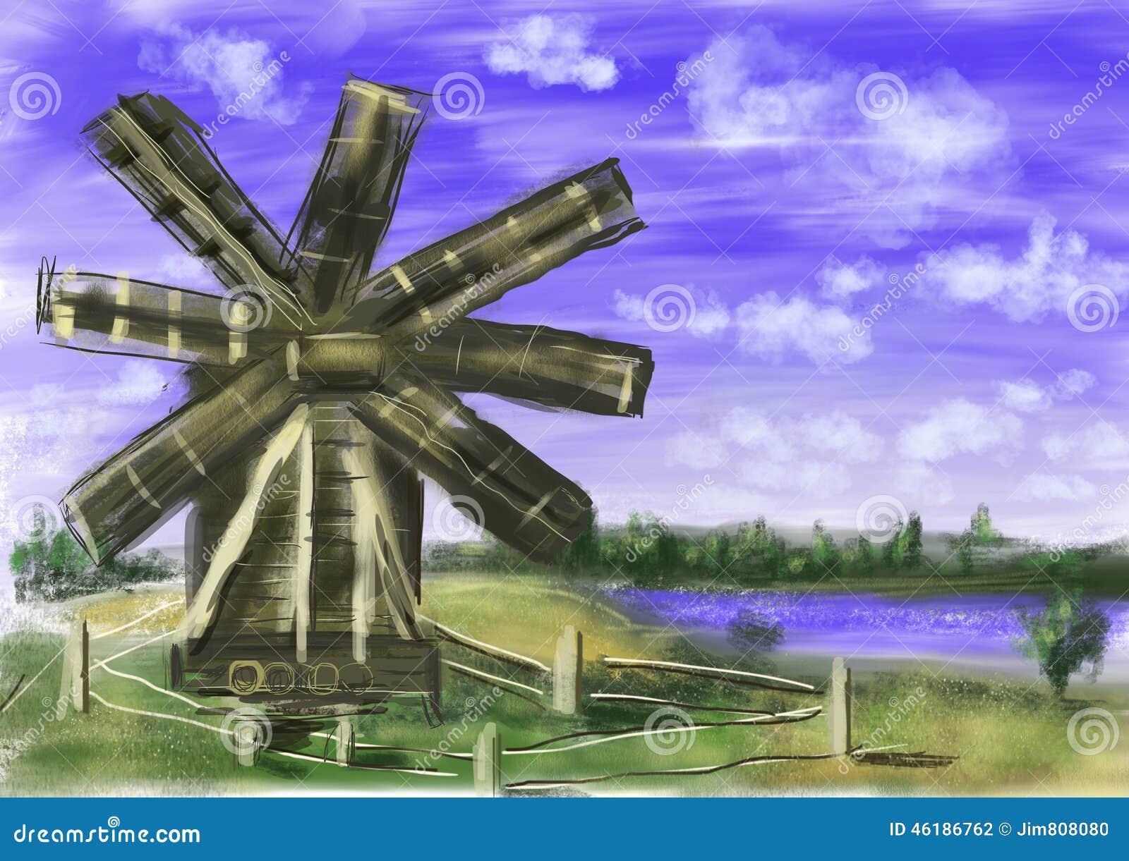Hand draw paint windmill stock illustration. Illustration of paint ...
