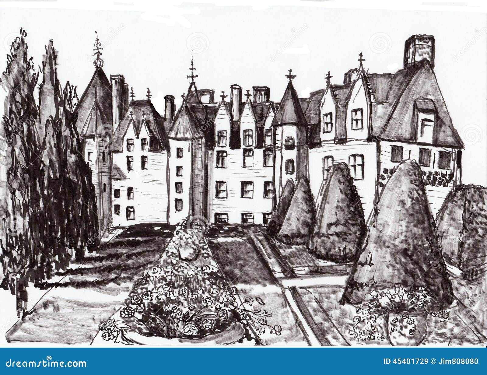 Hand draw paris building stock illustration. Illustration of europe ...