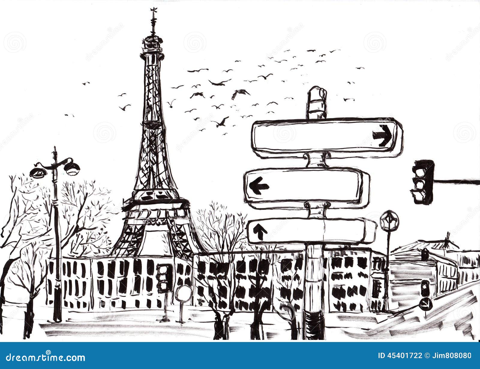 Hand draw paris stock illustration. Illustration of bridge - 45401722