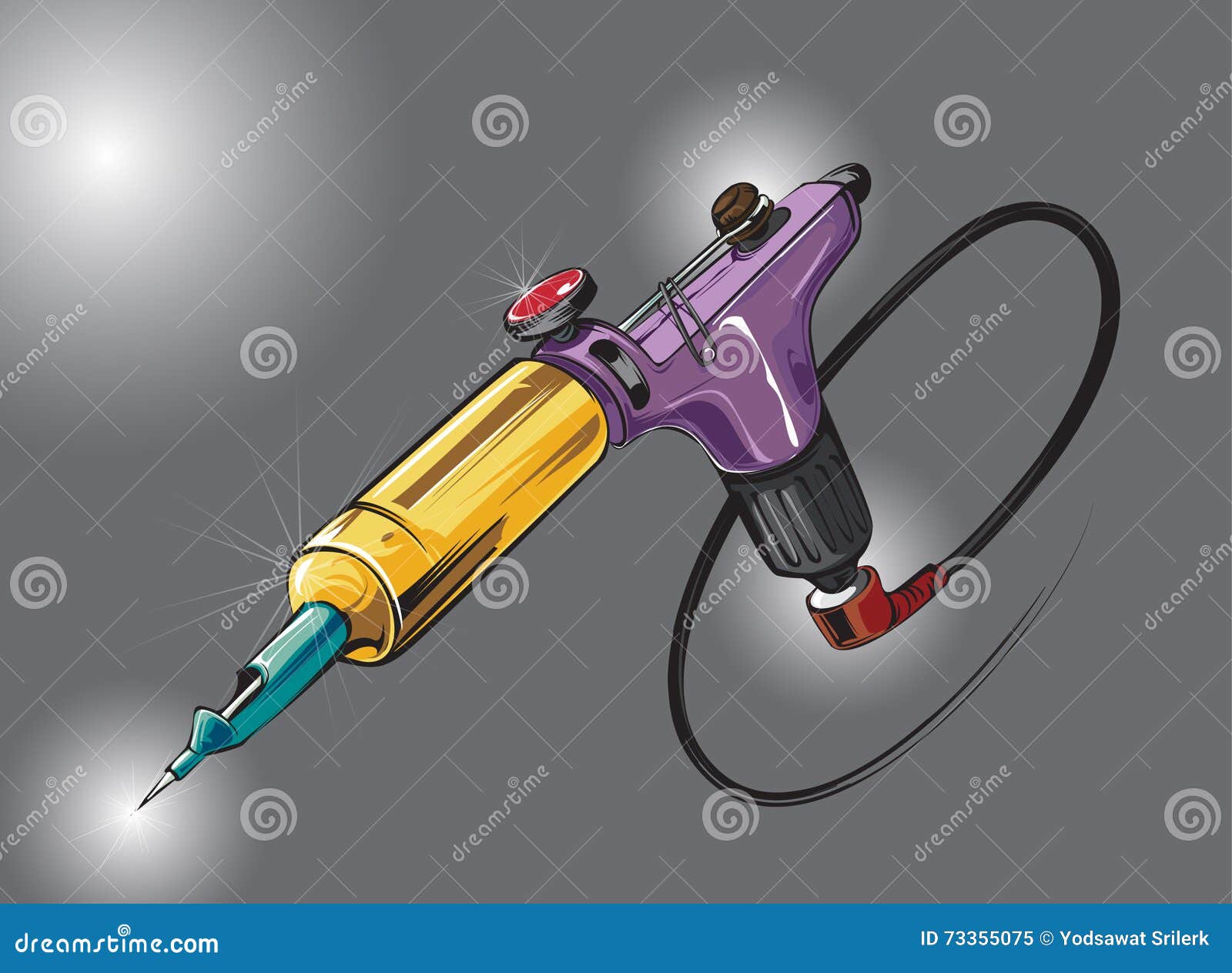 Hand Draw Rotary Tattoo Machine. Colored Variations. Vector ...