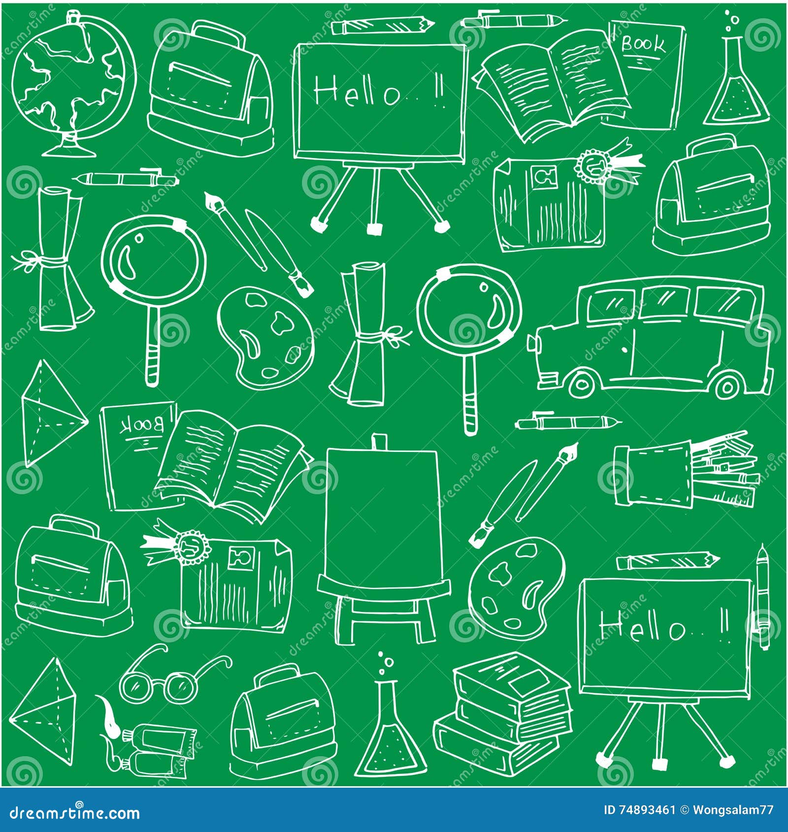 Hand Draw School Doodles Set on Green Backgrounds Stock Vector ... Hand Draw School Doodles Set on Green Backgrounds Stock Vector ...