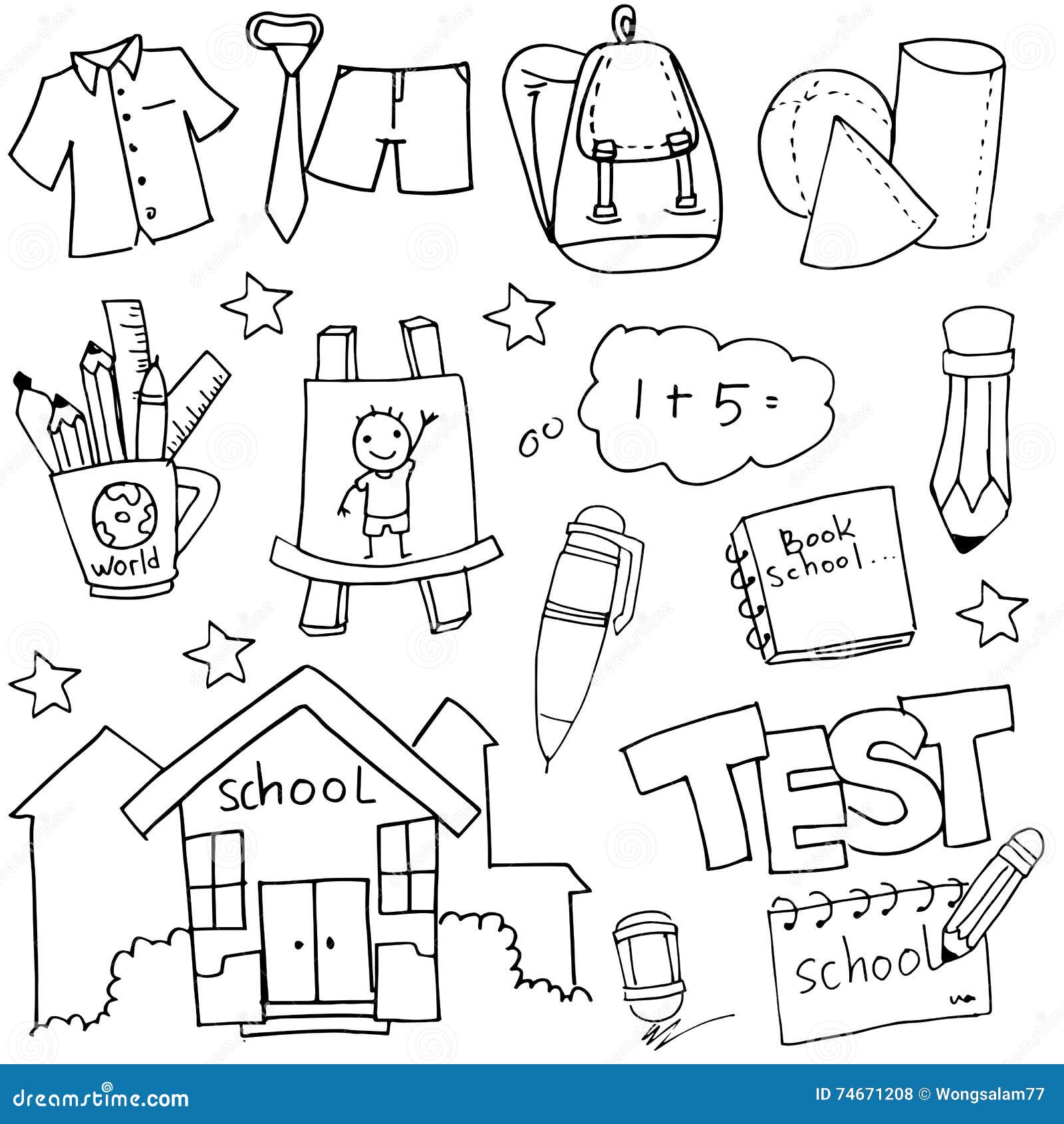 Hand Draw School Education Doodles Set Stock Vector - Illustration of ...