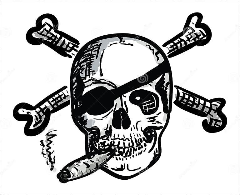 Hand draw Scull with Bones stock illustration. Illustration of design ...