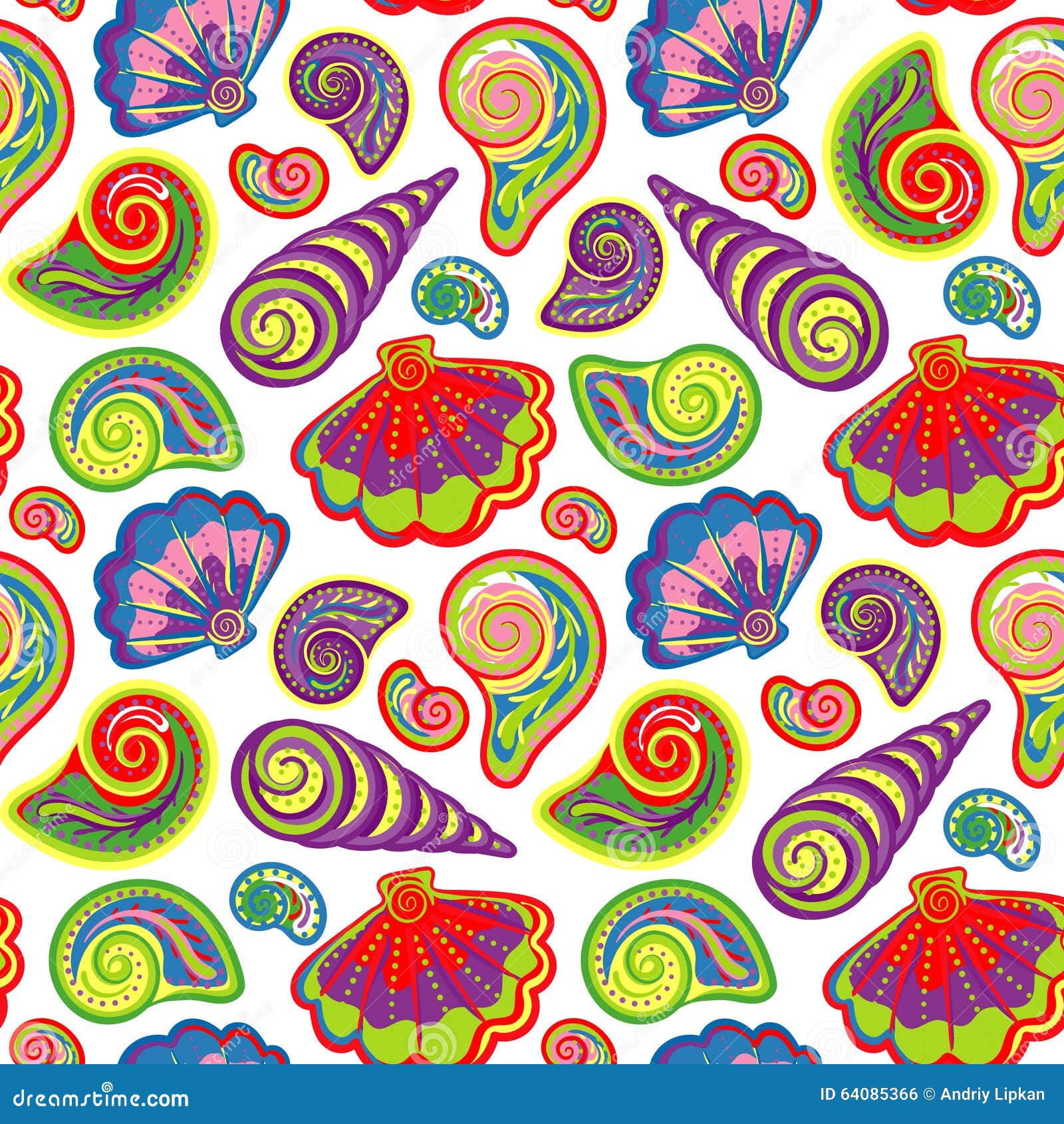 Hand Draw Sea Shells Pattern. Seamless Texture with Hand Painted ...