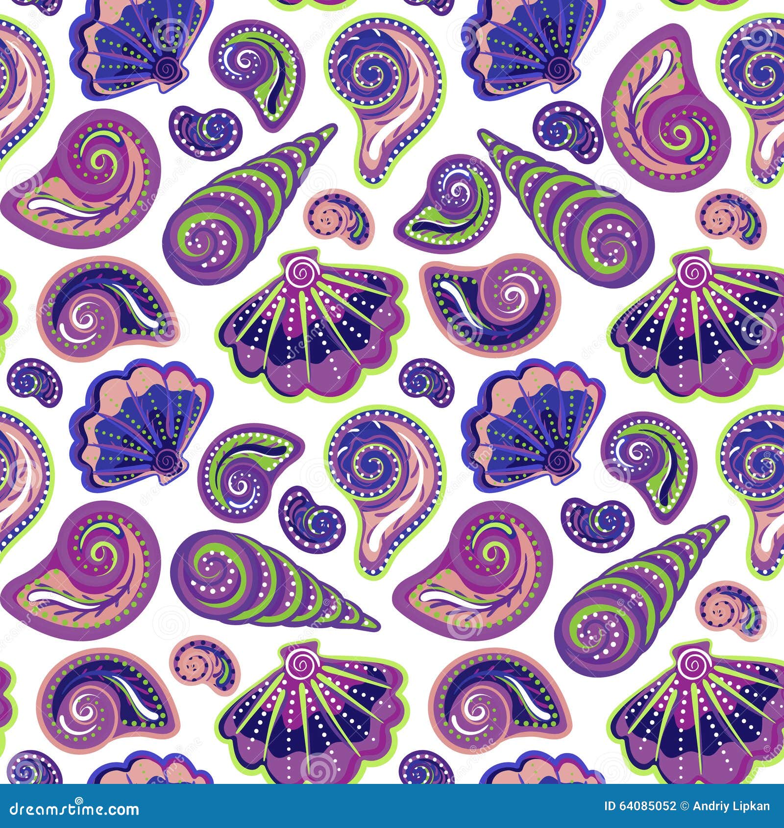 Hand Draw Sea Shells Pattern. Seamless Texture with Hand Painted ...