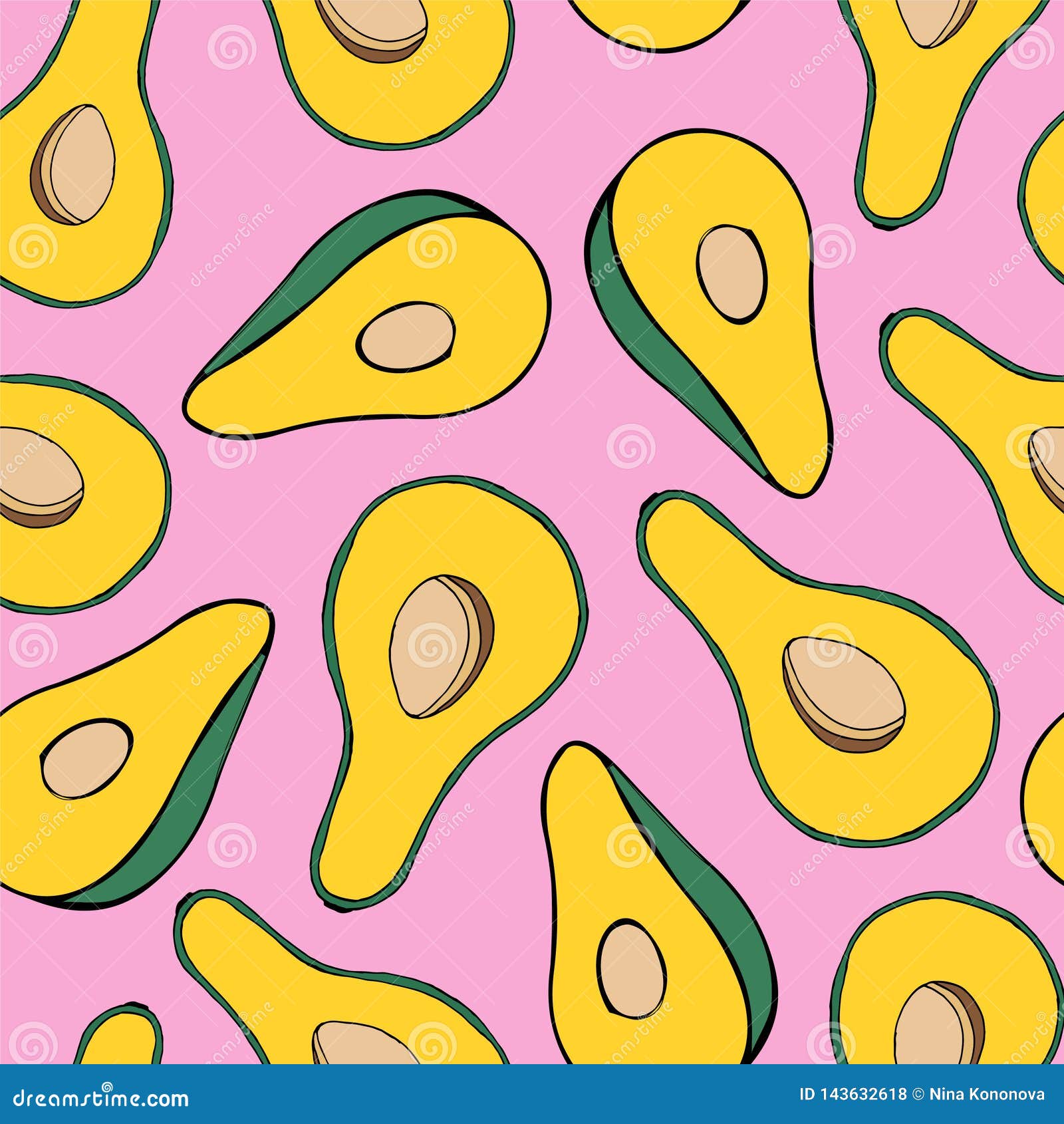 Hand Draw Seamless Pattern of Avocado. Vector Illustration Stock Vector ...