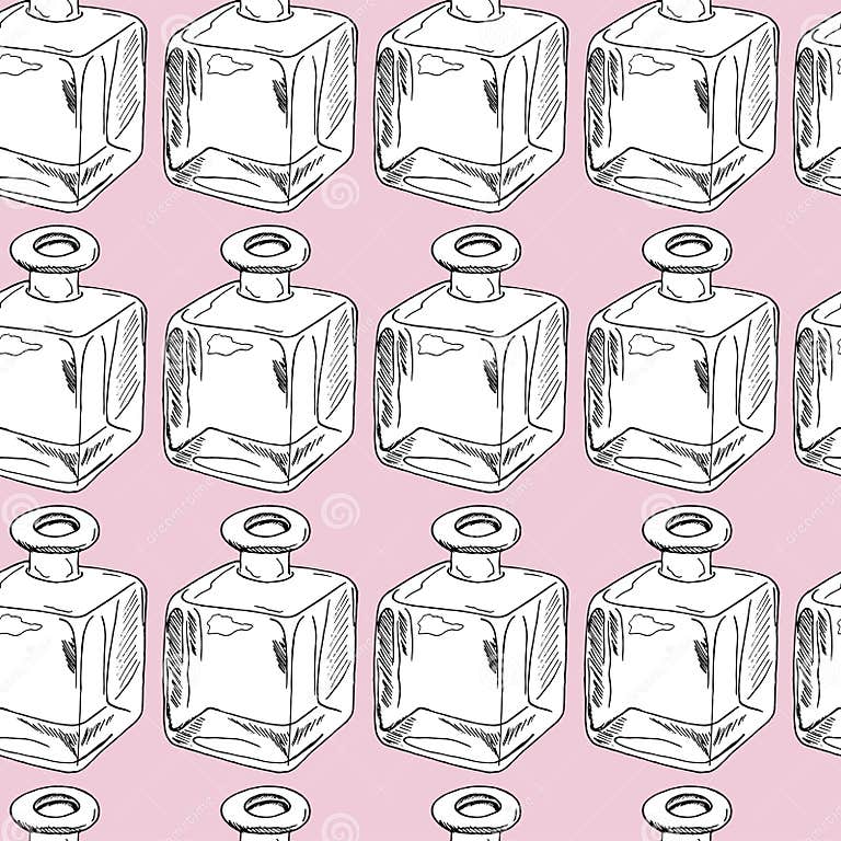 Hand Draw Seamless Pattern. Glass Bottles Stock Vector - Illustration ...