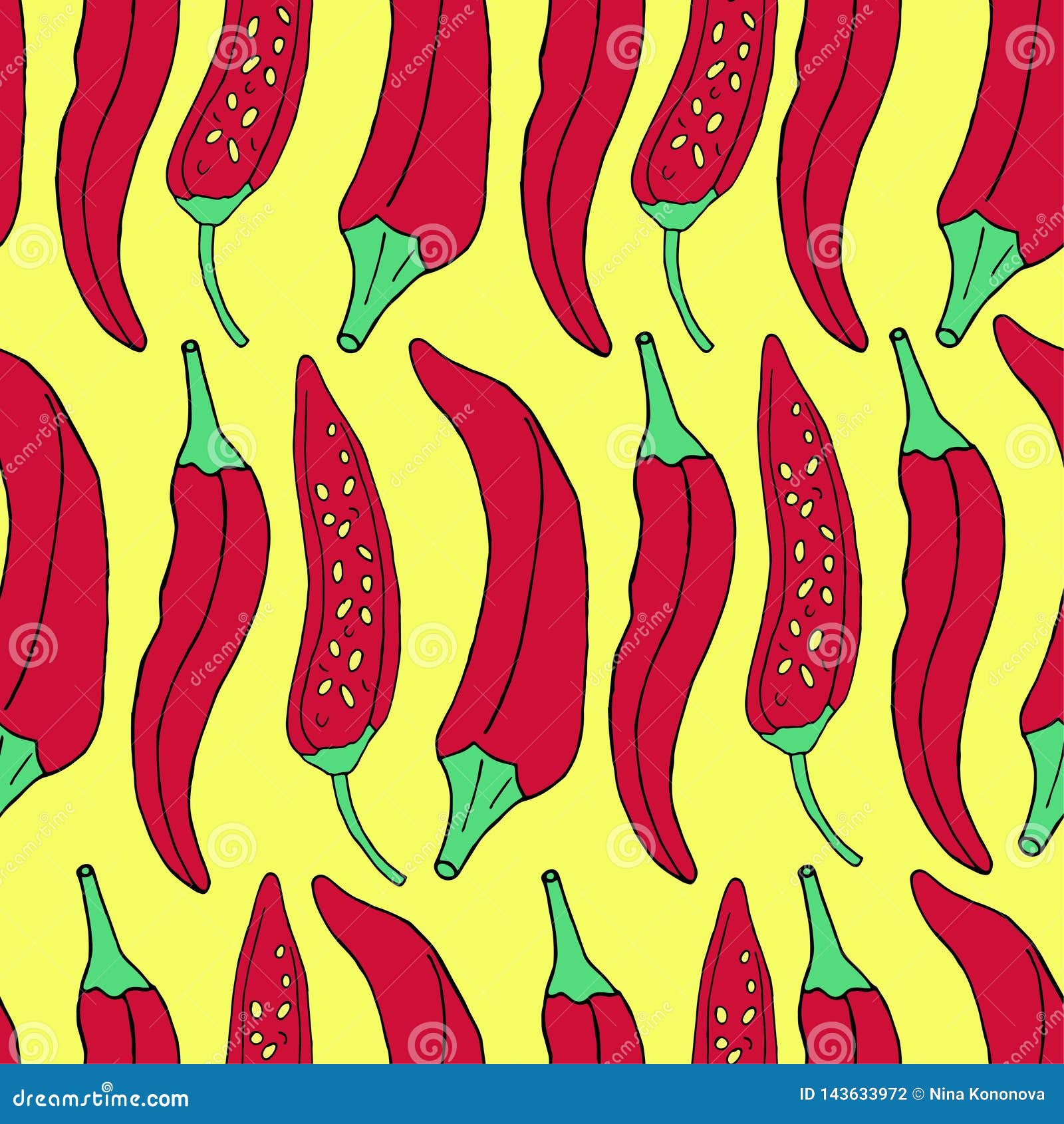 Hand Draw Seamless Pattern of Red Pepper. Vector Illustration Stock ...