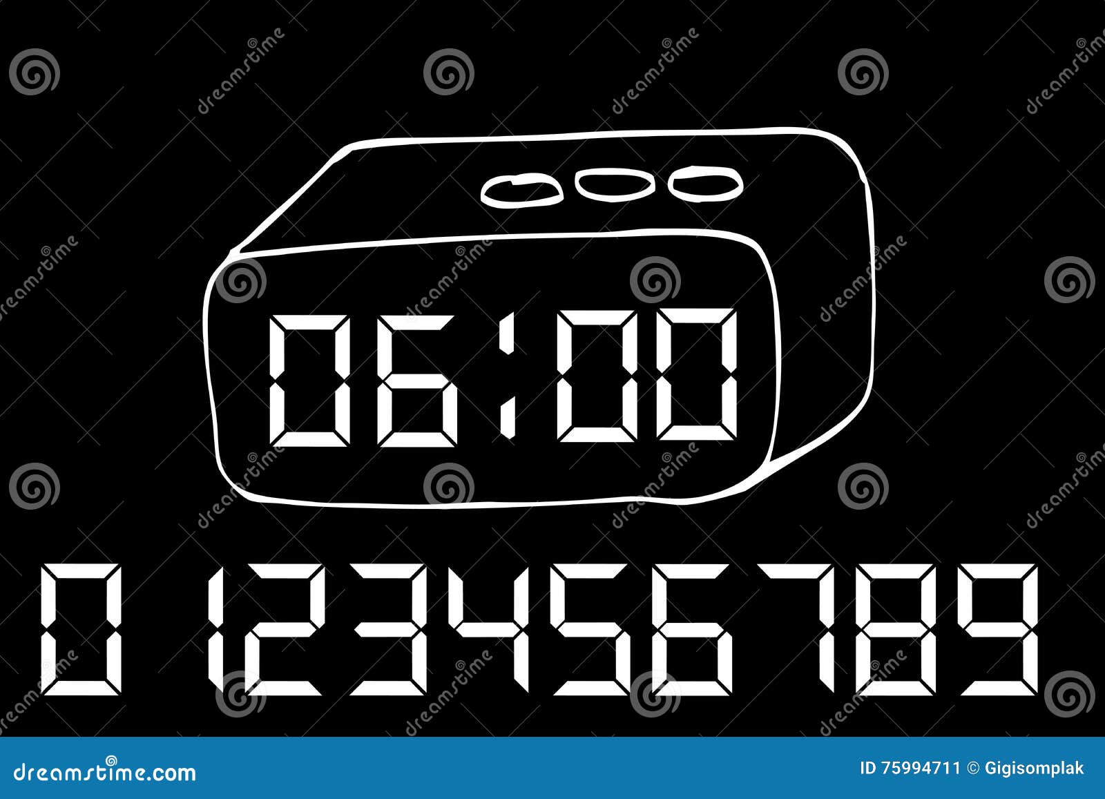 Hand Draw Sketch of Digital Alarm Clock Stock Vector - Illustration of ...