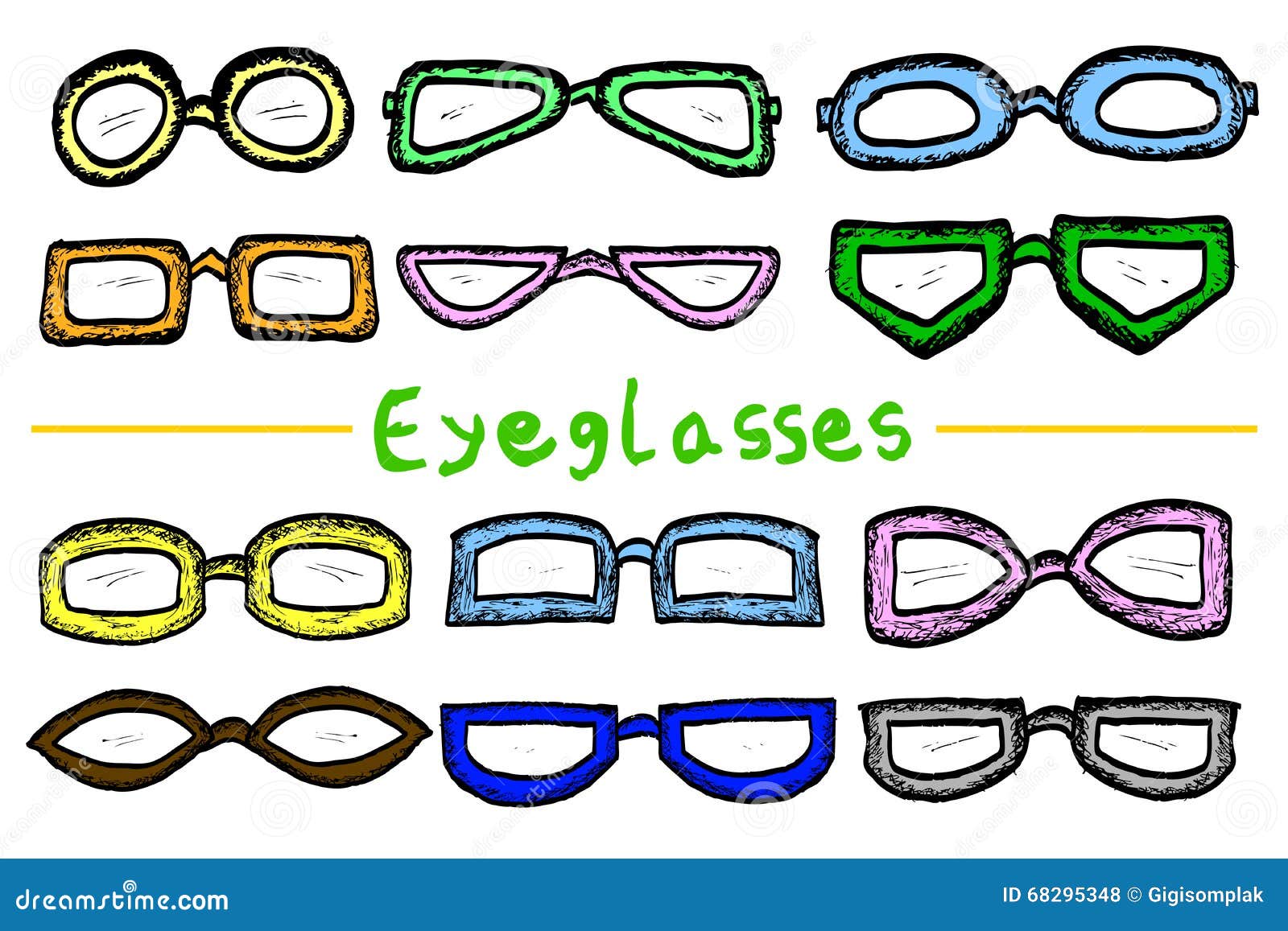 Hand Draw Sketch of Eyeglasses Stock Vector - Illustration of eyesight ...